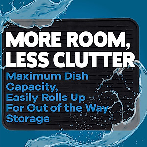 XXL Silicone Dish Drying Mat for Kitchen Counter or Under Sink, 24" x 18" Extra Large, Waterproof Pet Feeding Mat, Dog Food, Water Bowls, Under Drying Racks for Dishes, Coffee Bars, Bar Mats (Black)