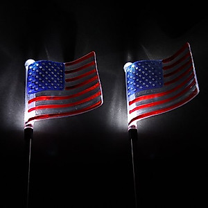 Unido Box US Flag Solar Garden Stake Lights White LED, Set of 2
