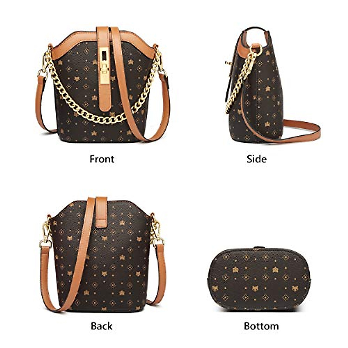 Small Crossbody Bucket Bag for Women Vegan Leather Shoulder Bag Anna Chain Accessories For Mini Flap Top Handbag Purse