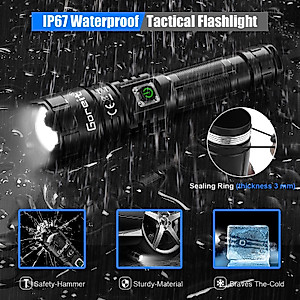 Goreit Flashlights High Lumens Rechargeable, 950000 Lumen XHP70.2 LED Flashlight USB Super Bright Flash Lights, High Powered Handheld Flashlights for Emergencies Camping, Waterproof, Adjustable Focus