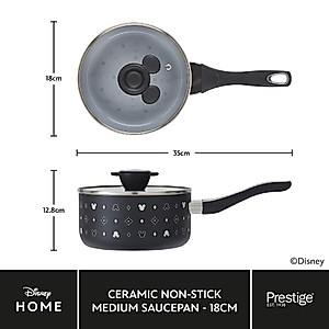Prestige x Disney Monochrome Ceramic Non Stick Saucepan Set of 3 with Lids - 16, 18 & 20cm Induction Saucepan Set, PFAS & PFOA Free, Non Toxic Cookware