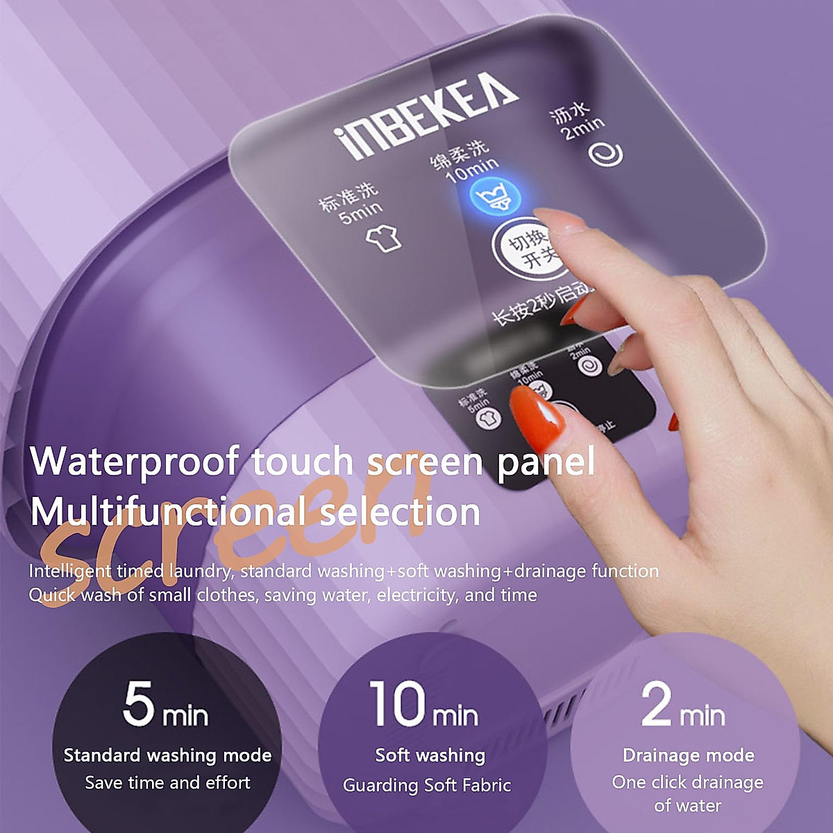 Foldable Washing Machine, Mini Washing Machine,9L Small Washer with Drain Basket,Portable washing Machine for Small Clothes,Suitable for Underwear,Apartment,Dorm,Camping,Travel (Purple -9L)