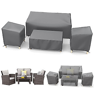 STARTWO Patio Furniture Covers 4 Piece Set Outdoor Furniture Covers Waterproof, Heavy Duty 600D Patio Furniture Set Cover for Chairs, Couch, Table Coffee, Grey