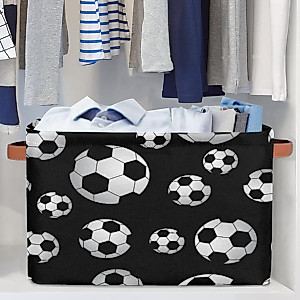 Soccer Storage Bin Basket, Fottball Large Toys Storage Cube Box with Handles, Collapsible Laundry Basket Rectangular Waterproof Storage Organizer Bin for Nursery Bedroom Playroom Shelves Gift Basket