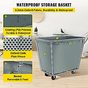 VEVOR Basket Truck, 10 Bushel Steel Canvas Laundry Basket, 3" Diameter Wheels Truck Cap Basket Canvas Laundry Cart Usually Used to Transport Clothes, Store Sundries Suitable for Hotel, Home, Hospital