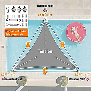 ShadeMart 28' x 28' x 28' Grey Sun Shade Sail Triangle Canopy Fabric Cloth Screen, Water Air Permeable & UV Resistant, Heavy Duty, Carport Patio Outdoor - (We Customize Size)