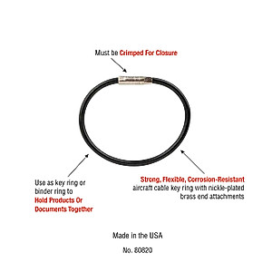 Lucky Line 4-1/2" Locking Cable Key Ring, Crimp to Permanently Close, Nylon Coated Steel Wire, Corrosion-Resistant, 25 Pack, Black (80820)