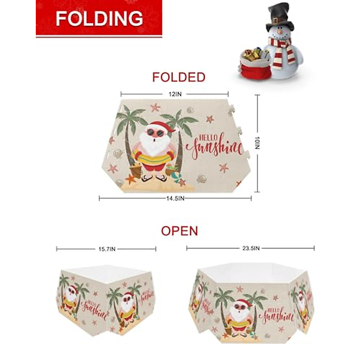 Christmas Santa Christmas Tree Collars for Artificial Trees,Christmas Tree Ring Xmas Tree Base Stand Cover Tree Skirts for Xmas Tree Decorations Holiday Summer Tropical Beach Palm Tree 14.5" x 10"