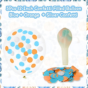 Blue Little Pumpkin Balloons, Fall Balloons Maple Leaf Pumpkin Balloons Garland with Blue Silver Orange Confetti Balloons for Boy Little Pumpkin Baby Shower Birthday Thanksgiving Party Decorations