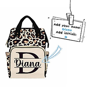 Artsadd Personalized Diaper Bag with Name Travel Backpack - Custom Name Backpack Leopard Print - Personalized Monogrammed Nappy Backpack Daypack Handbag Shoulder Bag for Unisex Hiking Camping Work