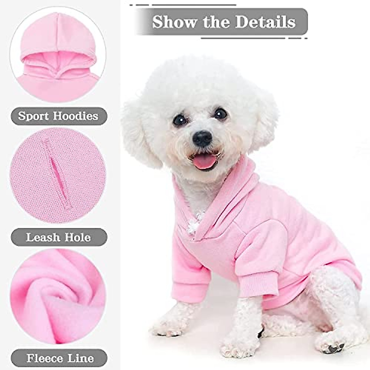 Custom Dog Hoodies with Name Photo Personalized Pet Warm Sweater Hoodies for Small Medium Dogs & Cat Puppy (Pink)