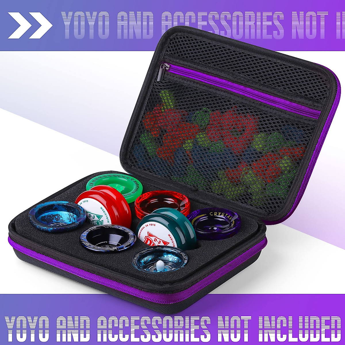 Portable Yoyo Storage Case, Yoyo Carrying Bag, Yoyo Prefessional Case 6 Hole Yoyo Protective Bag with Inner Zippered Pocket for Keeping Yoyos and Yoyo Accessories Safe and Organized (Black&Purple)