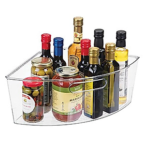 mDesign Kitchen Cabinet Plastic Lazy Susan Storage Turntable Organizer Bins w/Built-In Handle - Large Triangle Corner Dividers for Pantry - 1/4 Wedge, 6" Deep - Ligne Collection - 4 Pack - Clear