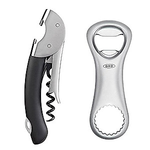 OXO SteeL Double Lever Waiter's Corkscrew and Die-Cast Bottle Opener Bundle