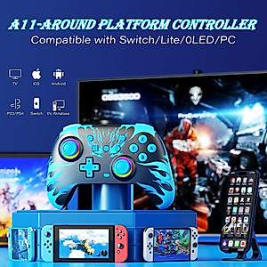 Reddening Controller for Nintendo Switch, Wireless Switch Controllers with LED Joystick/Motion Control/Vibration/Turbo, Switch Pro Controller for Nintendo Switch/Lite/OLED (Blue)
