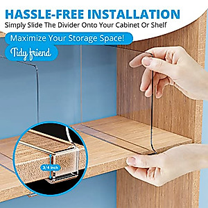 Tidy Friend Clear Acrylic Shelf Dividers for Closet Organization - Durable Closet Shelf Divider, Book Shelf or Pantry Shelf Divider for Wood Shelves - Pack of 4 Space Saving Shelf Organizers