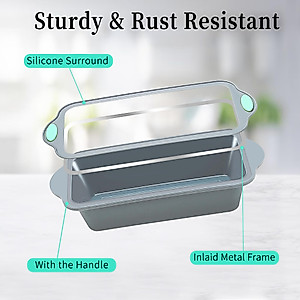 To encounter 9 Inch Silicone Bread and Loaf Pan, 2 Pack Food Grade Nonstick Silicone Molds for Baking Banana Bread, Meat Loaf, Pound Cake, with Metal Reinforced Frame More Strength