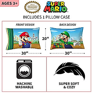 Franco Kids Bedding Super Soft Microfiber Reversible Pillowcase, 20 in x 30 in, Mario