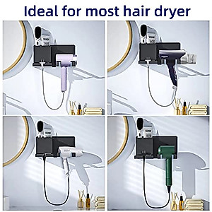 Hair Dryer Holder Wall Mount,Bathroom Blow Dryer Stand Wall Mounted Self Adhesive Hair Tool Holder Hair Styling Care Tool Organizer Hair Dryer Holder Rack Fit for Dyson Supersonic Dryers Black, UEMUSI