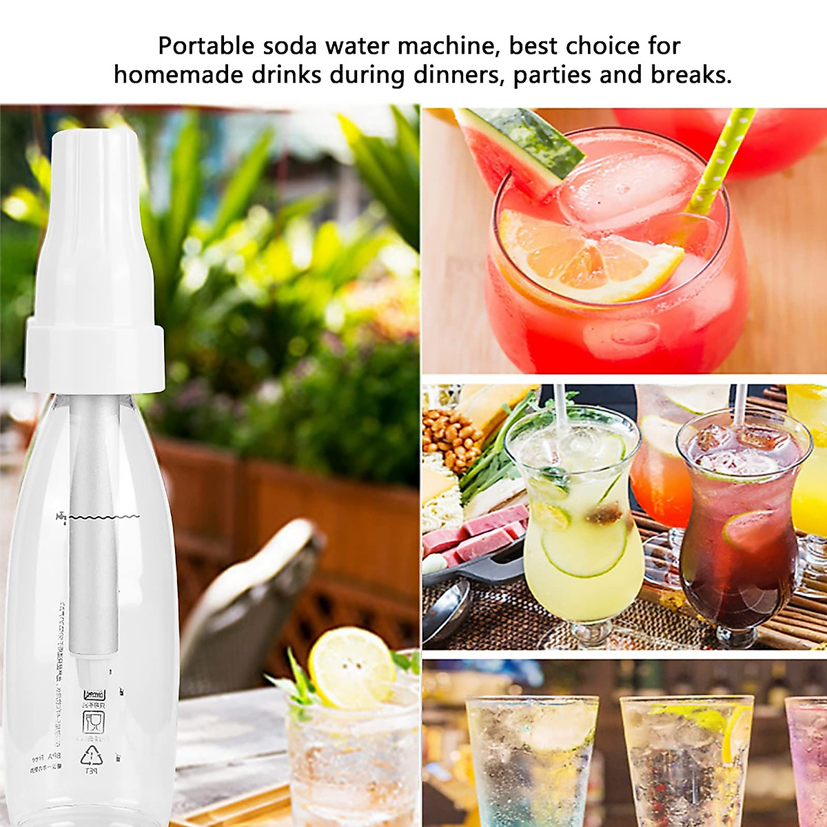 Portable Soda Water Maker, White Beverage Drink Maker Clear Soda Water Machine for Home Outdoor Office Outdoor