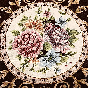 Tyrafry 4ft Floral Round Area Rug Classic Non-Slip Machine Washable Room Mat Sustainable Kitchen Rug Traditional Area Rug for Living Room, Brown