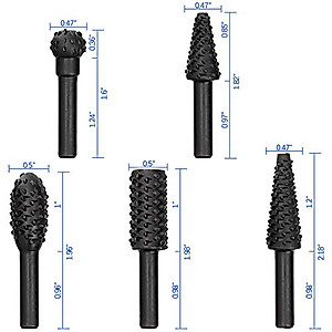 OIIKI 5 PCS Woodworking Twist Drill Bits, Wood Carving File Rasp Drill Bit, with 1/4" Shank Tool Rasp Chisel Shaped Rotating Embossed Grinding Head