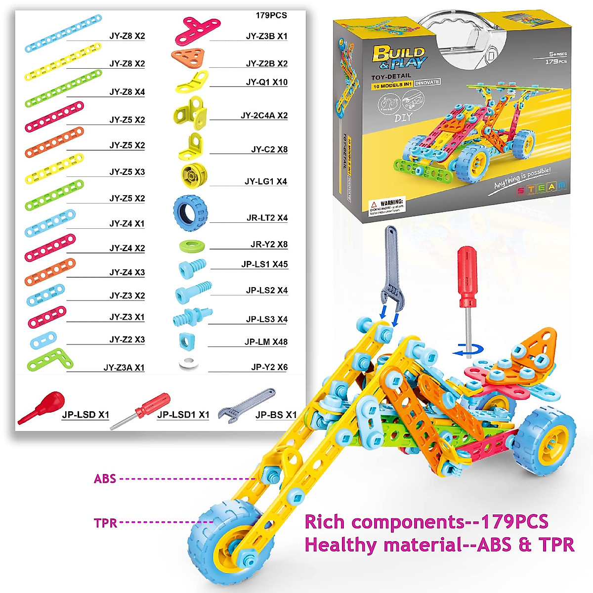 aspeepol 179 Pieces Boys Stem Toys Activities Kids Building Toys and Blocks for Kids Ages 5-12 Construction Tinker Tool Kit Learning Educational Erector Set DIY Childrens Engineering Gift for Kids