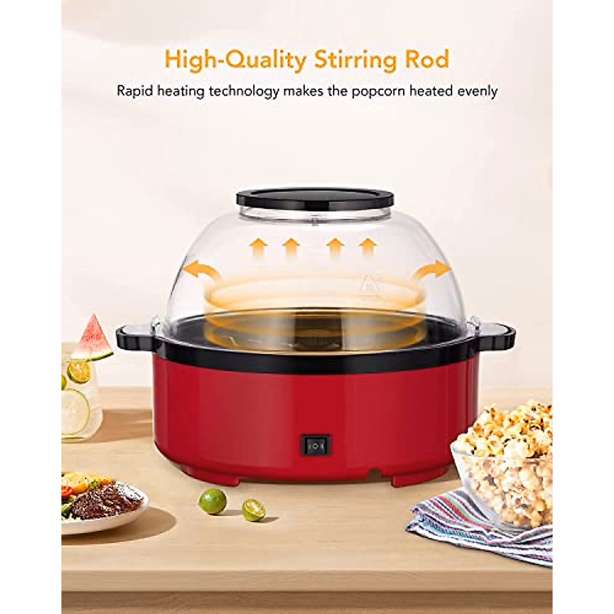 Popcorn Machine Electric Hot Oil Popper, 2-in-1 Automatic Stirring Hot Oil Popcorn Popper Maker & Grill Machine, Large Lid for Serving Bowl, 2 Measuring Spoons, 16-Cup for Home Party