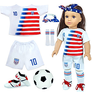 WONDOLL 18-Inch-Doll-Clothes and Accessories - WONDOLL World Cup Team USA 18'' Soccer Uniform Outfits Includes Headband,Shirt,Shorts, Socks,Shoes and Football