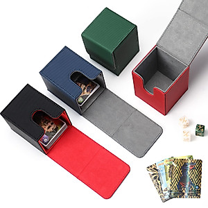 Yookeer 4 Pieces Leather Deck Card Boxes Cards Deck Game Box for Collectible Playing Card Box Compatible with MTG Commander Decks (Black and Red, Green, Blue, Red, Vertical)