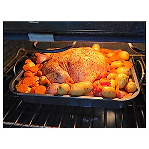 Deluxe Non Stick Roaster/Roasting Pan with Handles and Grill Rack, Excellent for Turkeys, Hams and Chickens 14.5" x 11.5", Black