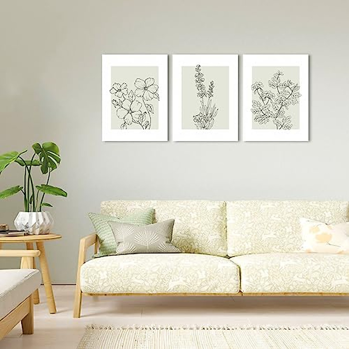 Anyzal Modern Minimalist Line Flower Canvas Wall Art 3 Piece Boho Botanical Plant Simple Natural Floral Leaf Pictures Wall Decor for Living Room Bathroom Bedroom 12x16 In/pc Ready to Hang