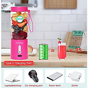 Jenoudar 18 Oz Portable Blender, Personal USB Rechargeable Blender,Personal Size Mini Blender for Shakes Smoothies, Juicer Cup with 6 Blades for Travel Sports Home,BPA free Easy to Clean