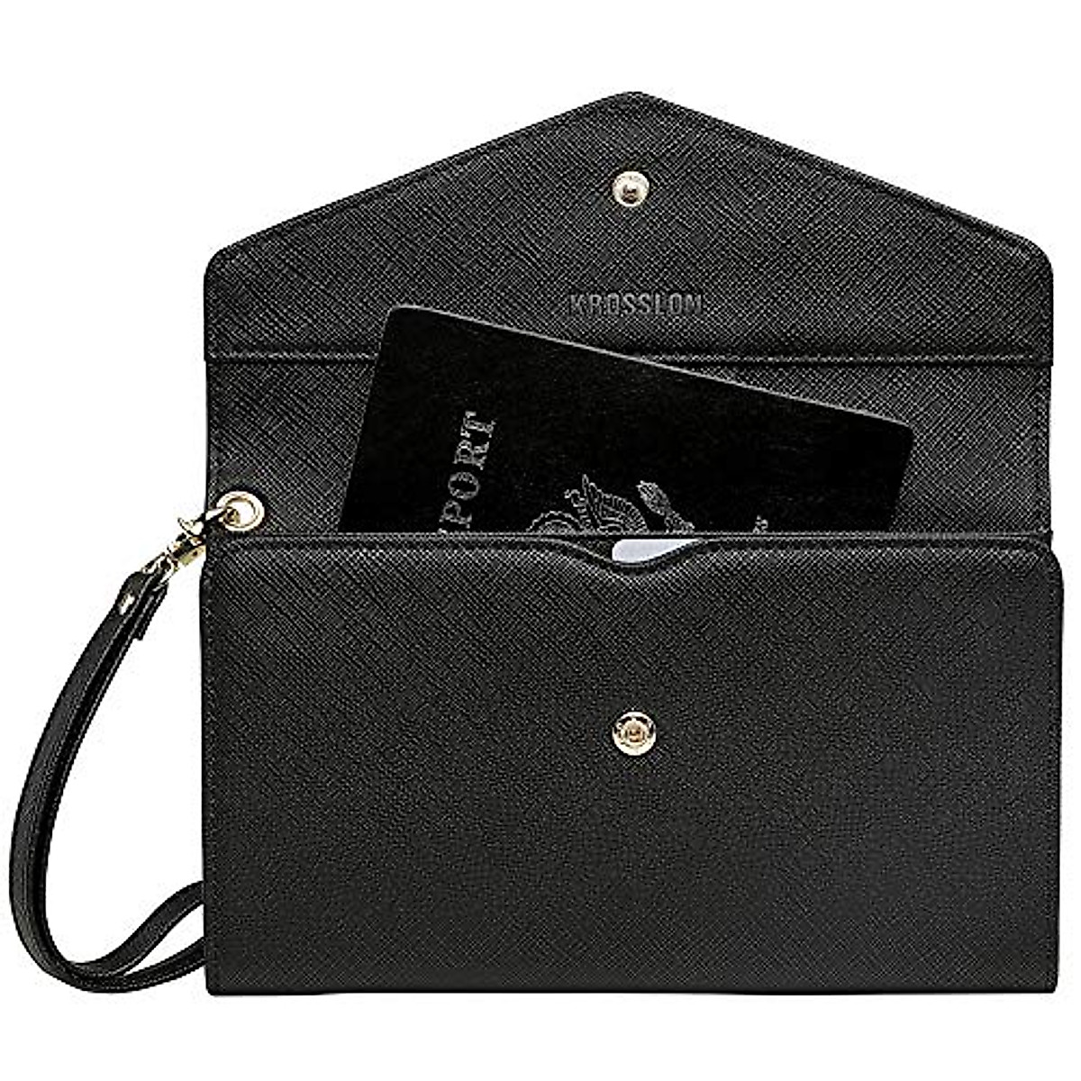 KROSSLON Rfid Passport Holder Wristlet Travel Wallet Trifold Documents Organizer Slim Purse, Fit US UK CA Passport Cover Traveling Accessories for Women, Black(201#)
