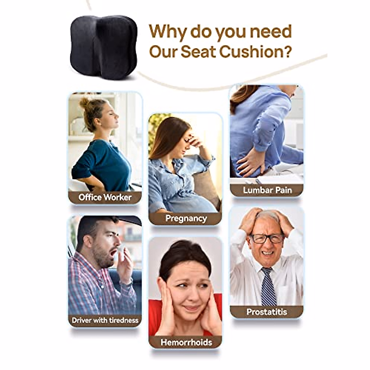 Travel Ease Memory Foam Orthopedic Coccyx Seat Cushion, Seat Cushion for Lower Back Pain and Sciatica Tailbone Pain Relief – Fit for Office Chair, Car Seat, Wheelchair (Black)