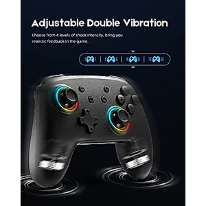 Switch Pro Controller Compatible with Switch/Swith OLED/Switch Lite, Wireless Switch Controller with 7 LED Colors/ Motion Control/Dual Vibration/Turbo