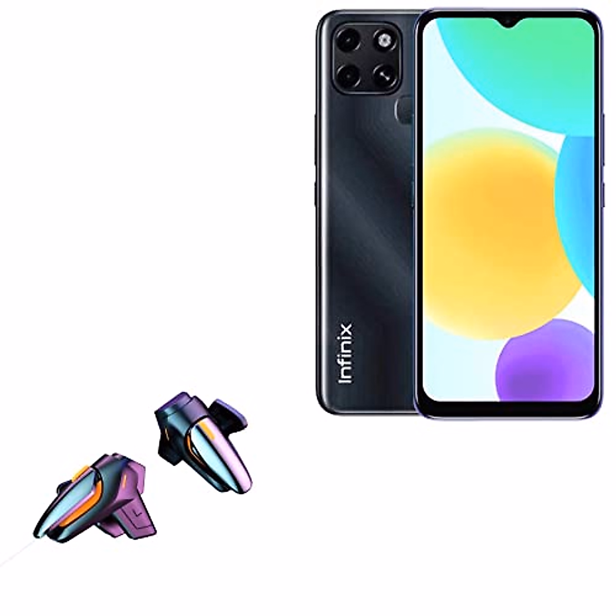 BoxWave Gaming Gear Compatible with Infinix Smart 6 (Gaming Gear by BoxWave) - Touchscreen QuickTrigger, Trigger Buttons Quick Gaming Mobile FPS for Infinix Smart 6 - Jet Black