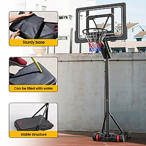 Atufare Portable Basketball Hoop Outdoor for Kids Youth - 5.5FT-9.5FT Easy Height Adjustable Stand System w/Shatterproof Backboard - Indoor Outside Basketball Goal Court with Free Weighted Bag, Black
