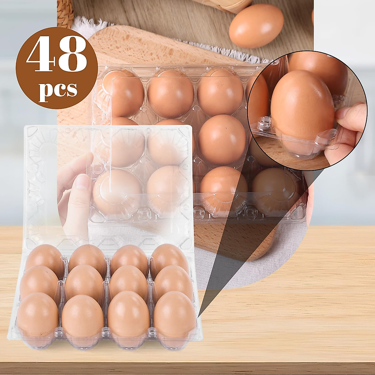 LOVEINUSA 48PCS Clear Egg Cartons, Plastic Egg Holders Egg Cartons Cheap Bulk for Home Ranch Chicken Farm Market Display 12-cavity