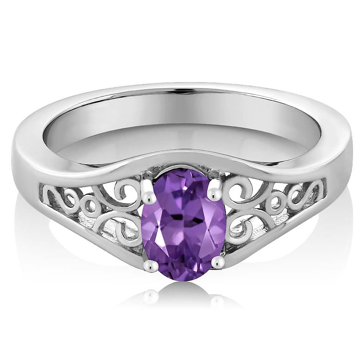 Gem Stone King 925 Sterling Silver Purple Amethyst Jewelry Ring For Women | 0.75 Cttw | Gemstone Birthstone | Oval 7X5MM | Available In Size 5, 6, 7, 8, 9