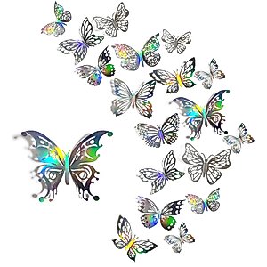RENUIS 48 Pcs Butterfly Decorations,3 Sizes 4 Styles,3D Butterfly Wall Decor,Removable Wall Stickers Room Decor for Baby Shower Kids Nursery Classroom Wedding Party Decor（Laser Silver）