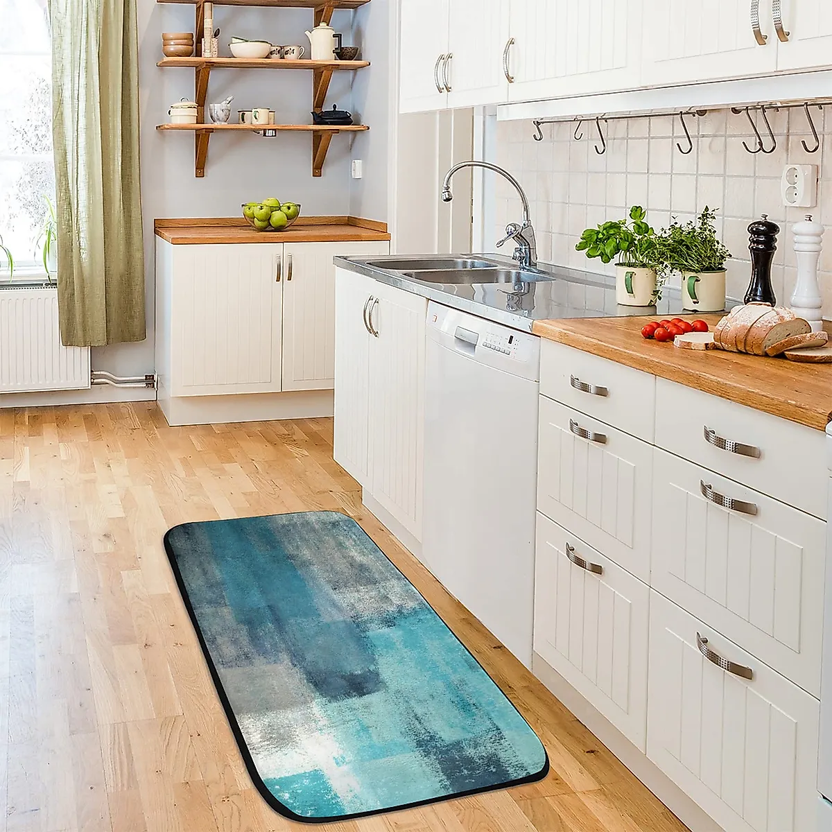 Kitchen Rug Turquoise Teal Modern Abstract Kithen Mats Non Slip Skid Washable Area Rugs Anti Fatigue Memory Foam Doormat Decor Long Runner Carpet for Floor Laundry Sink Bathroom Entryway 39X20 in