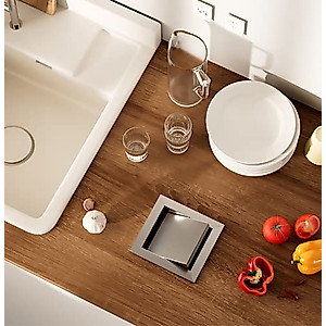 AEGIFT Trash Can Lid Square Trash Chute Built-in Countertop Trash Grommet Stainless Steel Swing Lid Waste Chute for Kitchen & Bathroom