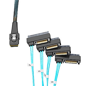 CableCreation Mini SAS Cable with SATA Power, Internal Mini SAS 36 Pin to 4 x 29 Pin Cord with SATA Power, SFF-8087 to SFF-8482 Cable, 3.3 FT