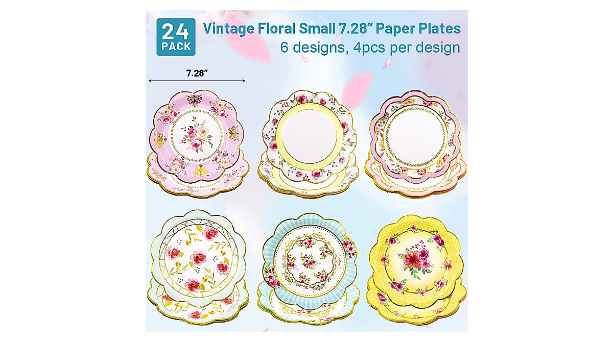 Vintage Floral Paper Plates | Fancy Land 24ct Party Supply