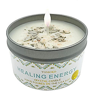 White Sage Candle, Sage Leaf, Himalayan Crystal Salt & Essential Oil, Healing Energy, Crystal Candle