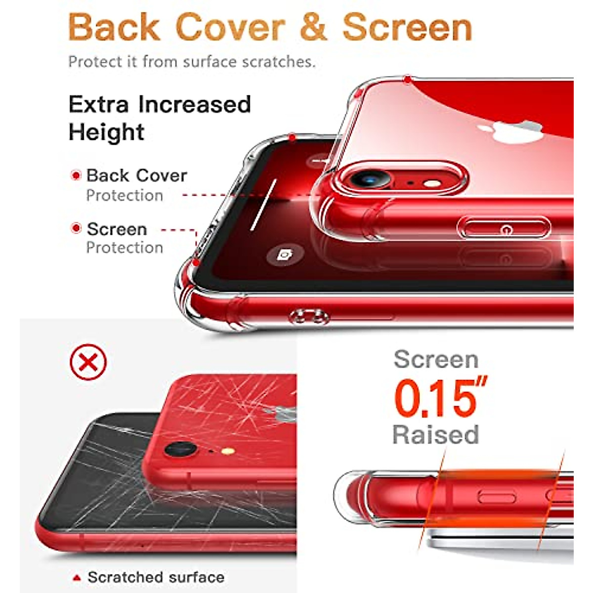 CANSHN Clear Protective Designed for iPhone XR Case [Military Drop Protection] [Not Yellowing] Shockproof Phone Case with Soft TPU Bumpers, Slim Thin Case for iPhone XR - Clear