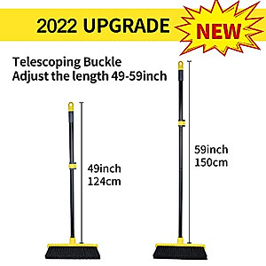 Push Broom Outdoor Indoor Broom 12" Wide,59" Long Handle with Stiff Bristles for Cleaning Scrubbing Deck Driveway Yard Patio Wood Stone Tile Floor