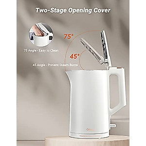 Electric Kettle, 304 Stainless Steel Interior, BPA-Free, Double Wall 1.5L Hot Water Boiler, 1500W Tea Kettle with Auto Shut-Off & Boil Dry Protection, Cordless Base & LED Indicator(White)