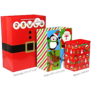 Fzopo Christmas Gift Bags Bulk Set Includes 4 Extra Large 4 Large 4 Medium with Handles Christmas Print Gift Bags Assorted Sizes for Wrapping Holiday Gifts (Variety Pack)